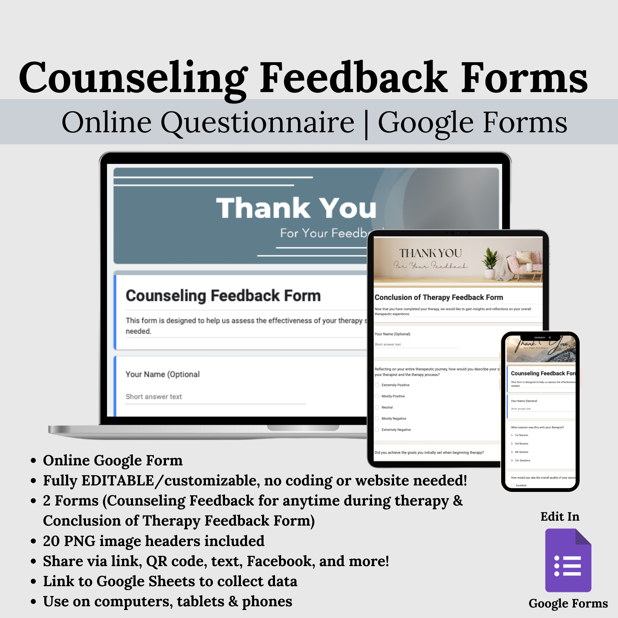 Counseling Feedback Google Forms Template, Therapist Office Forms, Pri ...