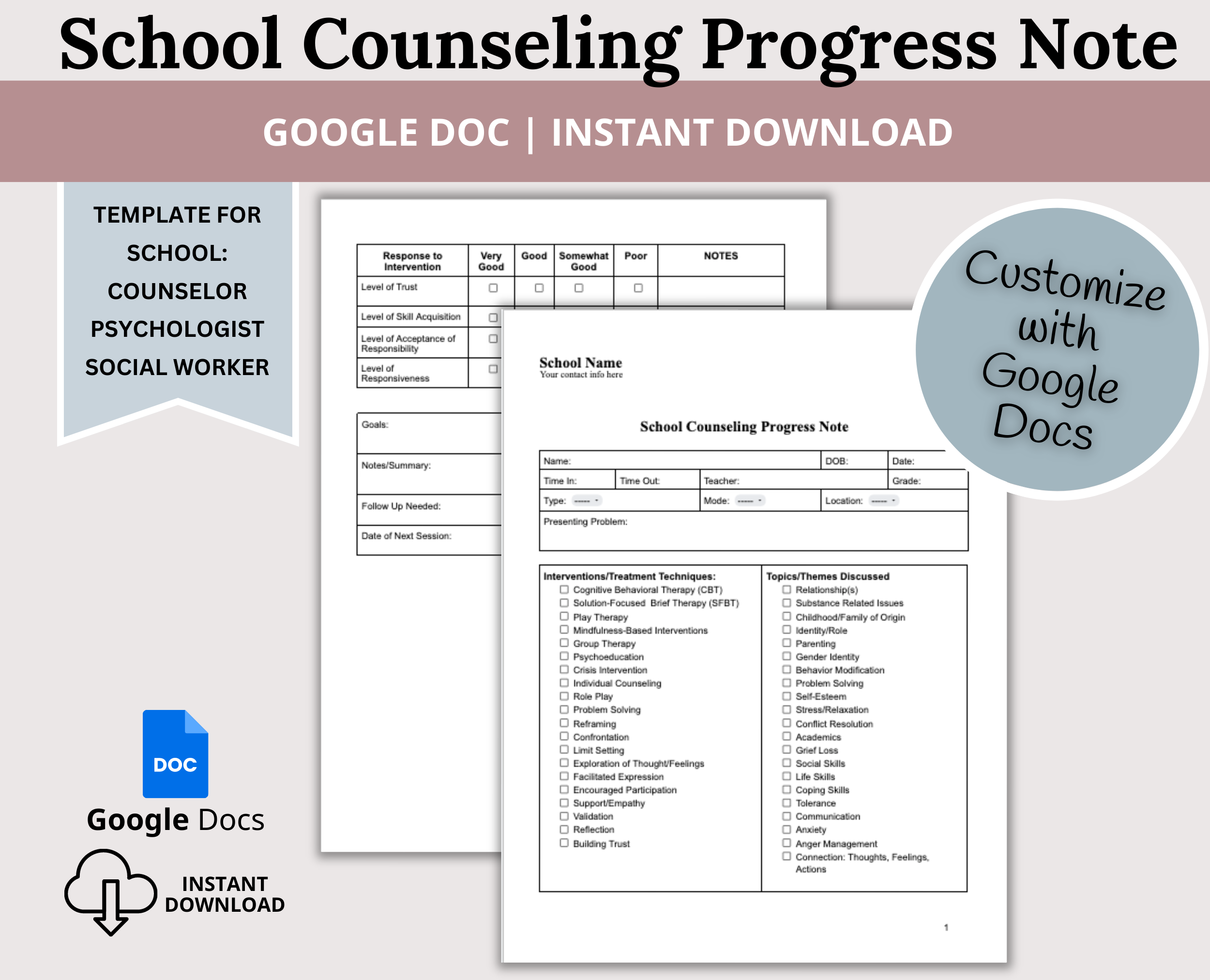 School Counseling Progress Note, Editable Google Doc – CCDigitalStudios