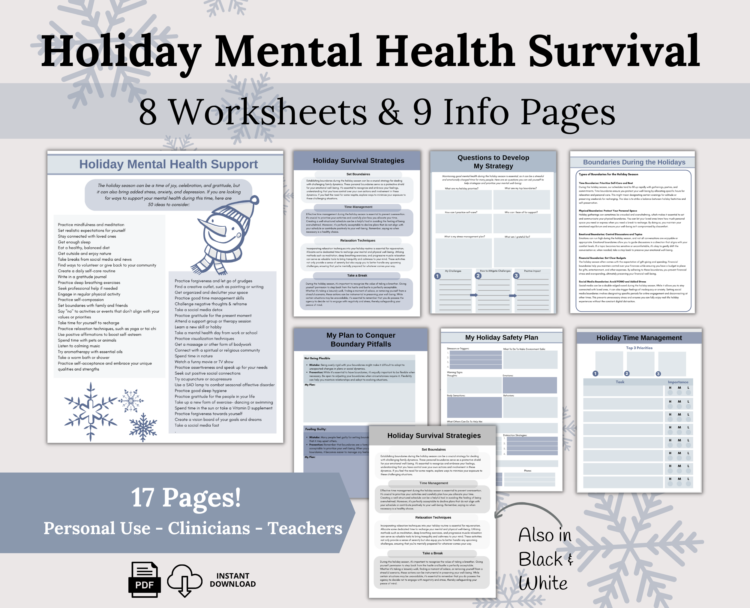 Holiday Mental Health Survival Worksheets: Navigate Seasonal Challenge ...