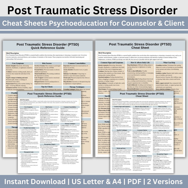 PTSD Cheat Sheet, 2 IN 1 Psychoeducation for Client and Cheat Sheet fo ...