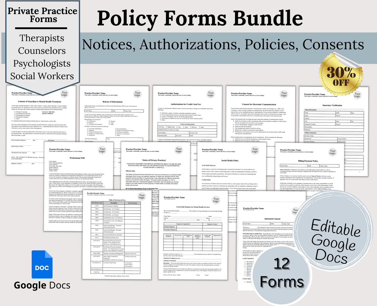 Private Practice Forms Bundle: Essential Policies, Consents, and Notic ...