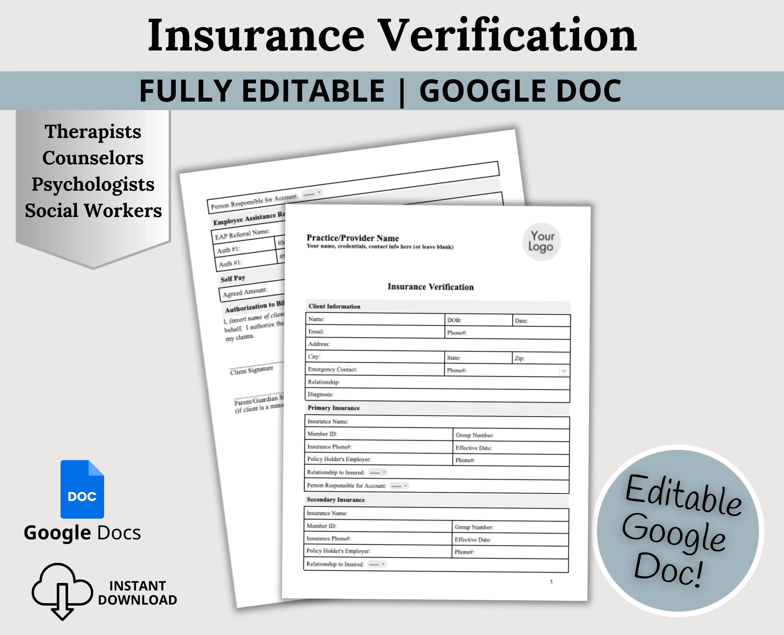 Insurance Payment Verification Form for Mental Health Professionals ...