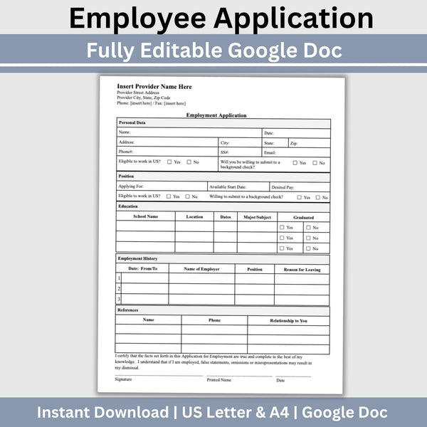 Employee Application Template - Google Doc – CCDigitalStudios