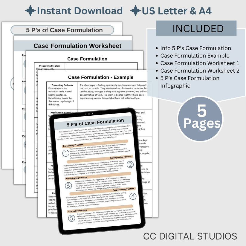 Case Formulation Template, 5 P's of Case Formulation Worksheets, Clien ...