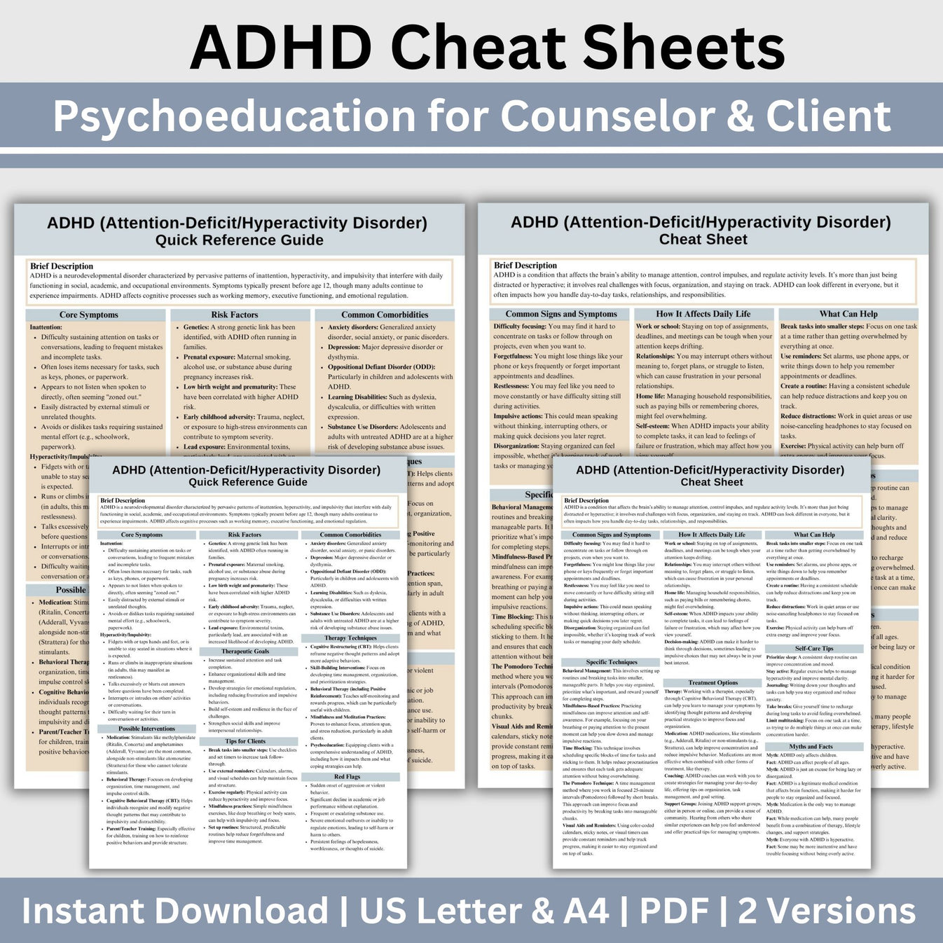 ADHD Therapy Cheat Sheet: 2 IN 1 Psychoeducation for Client and Cheat ...