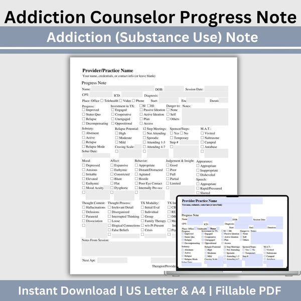 Addiction Counselor Progress Note Template – CCDigitalStudios