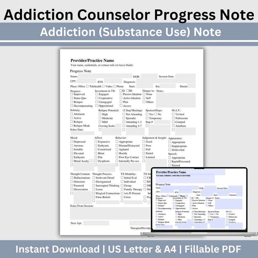 Addiction Counselor Progress Note Template – CCDigitalStudios