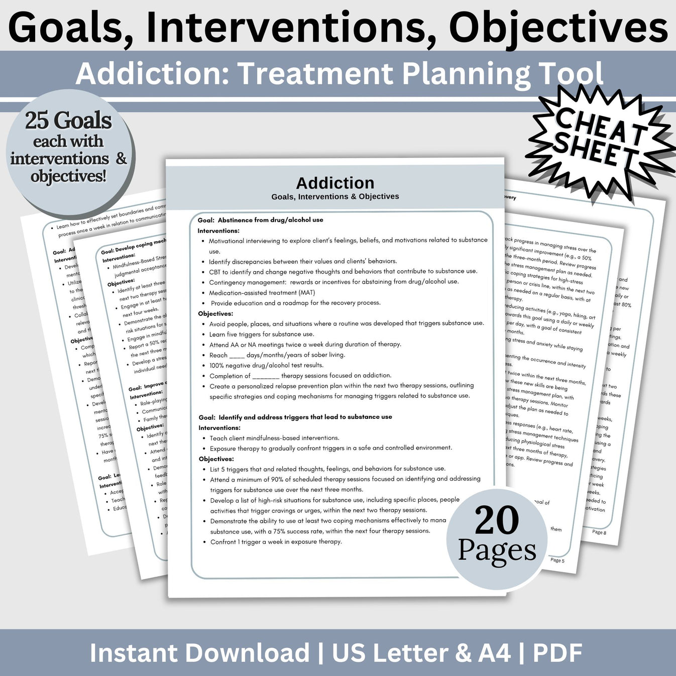 Addiction Treatment Plan Therapy Tool: Goals, Objectives, Intervention ...