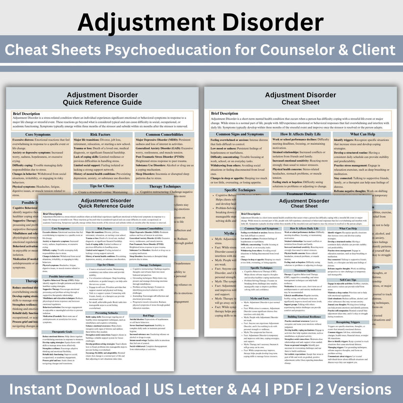 Adjustment Disorder Therapy Cheat Sheet: 2 IN 1 Psychoeducation for Cl ...