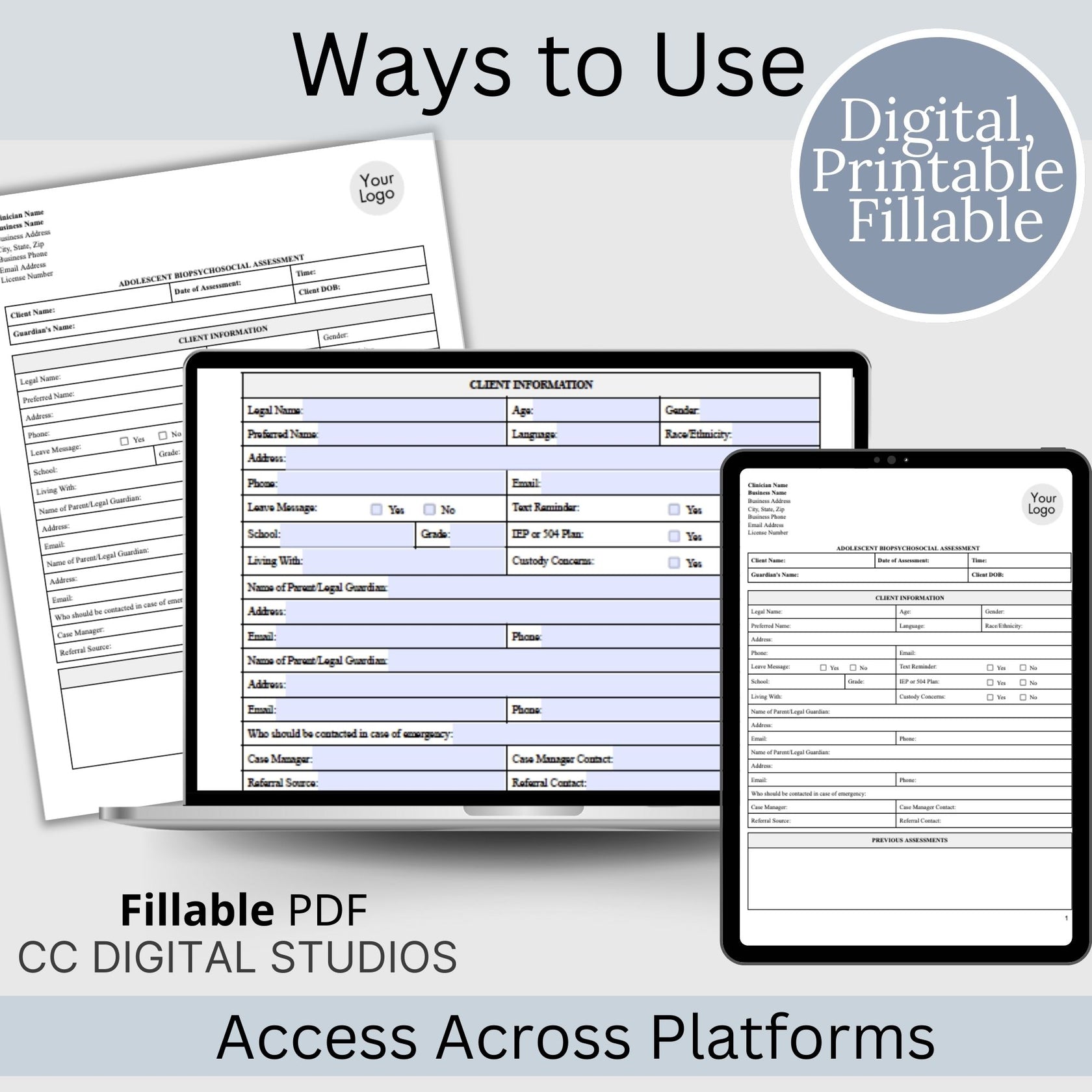 Adolescent Biopsychosocial Assessment Form: Fillable Template for Easy ...