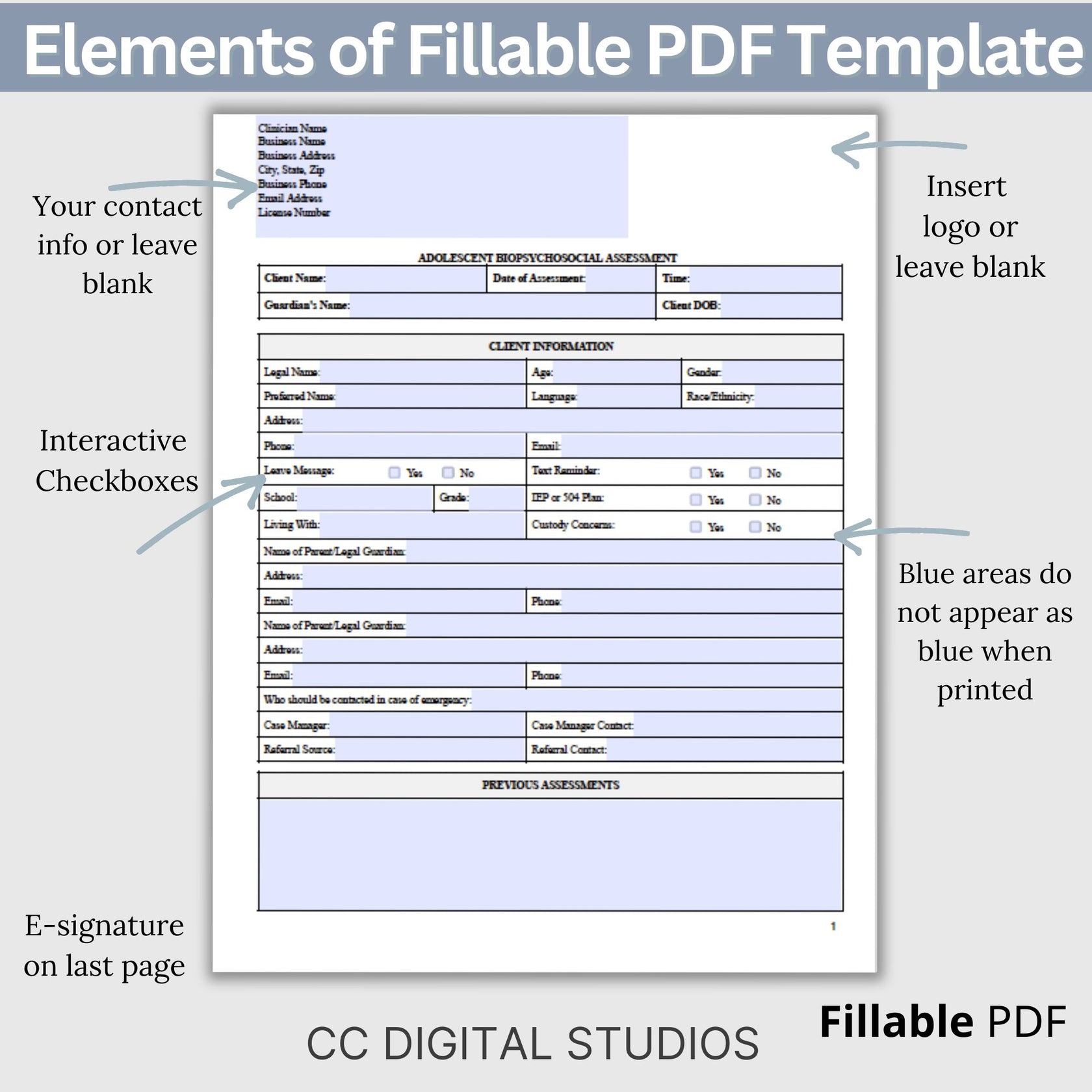 Adolescent Biopsychosocial Assessment Form: Fillable Template for Easy ...