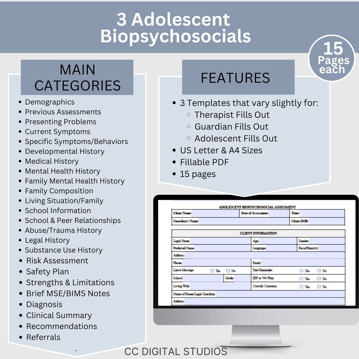Adolescent Biopsychosocial Assessment Form: Fillable Template for Easy ...