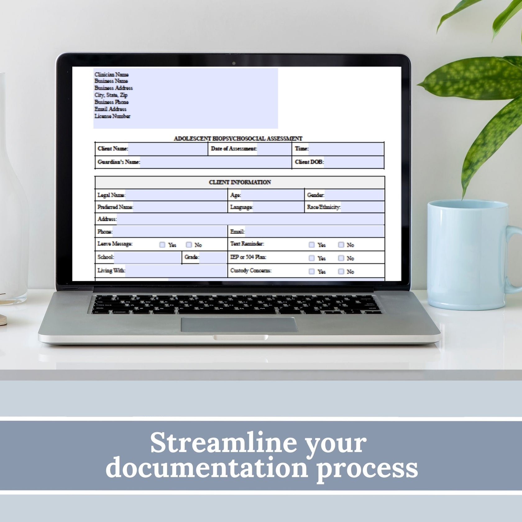 Adolescent Biopsychosocial Assessment Form: Fillable Template for Easy ...