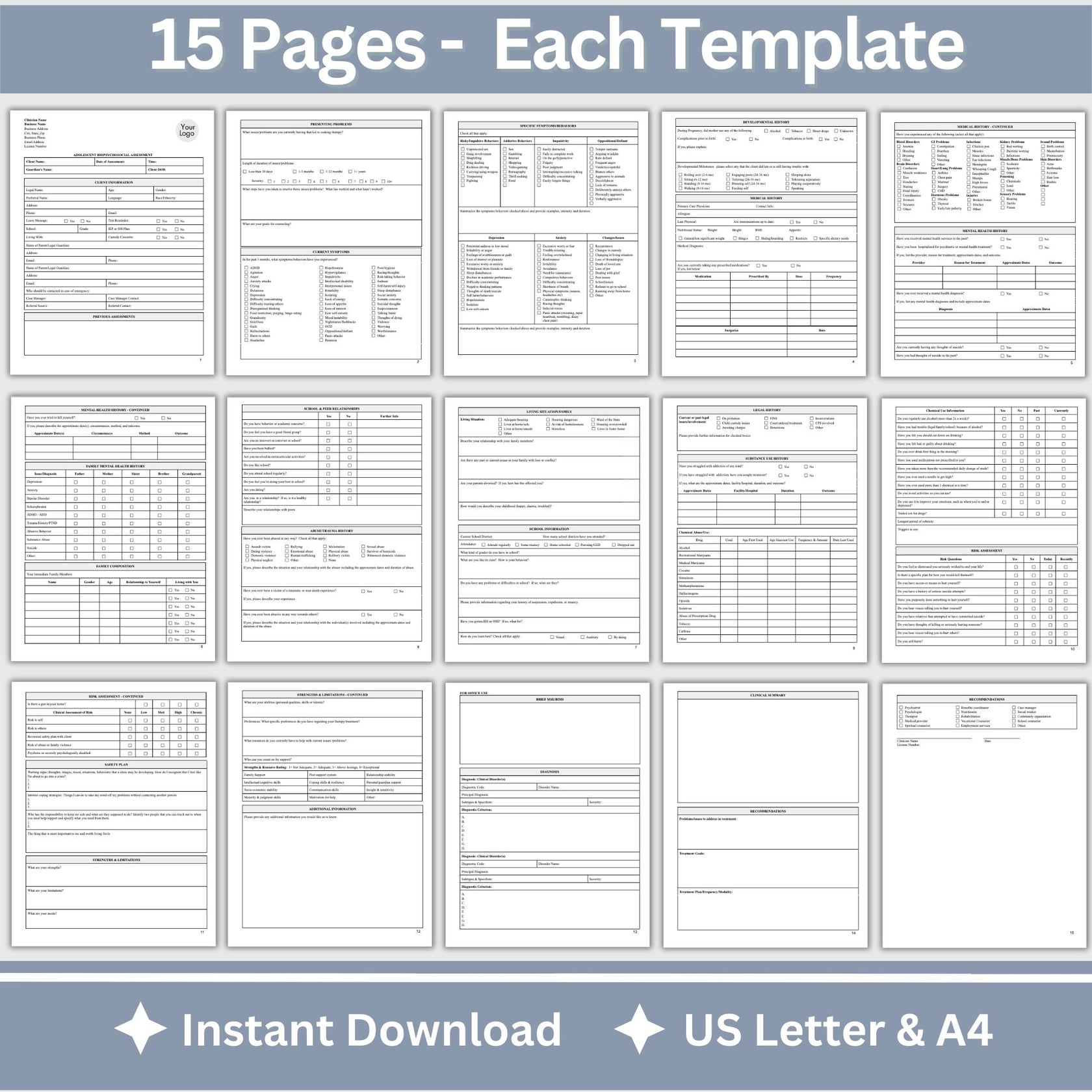 Adolescent Biopsychosocial Assessment Form: Fillable Template for Easy ...