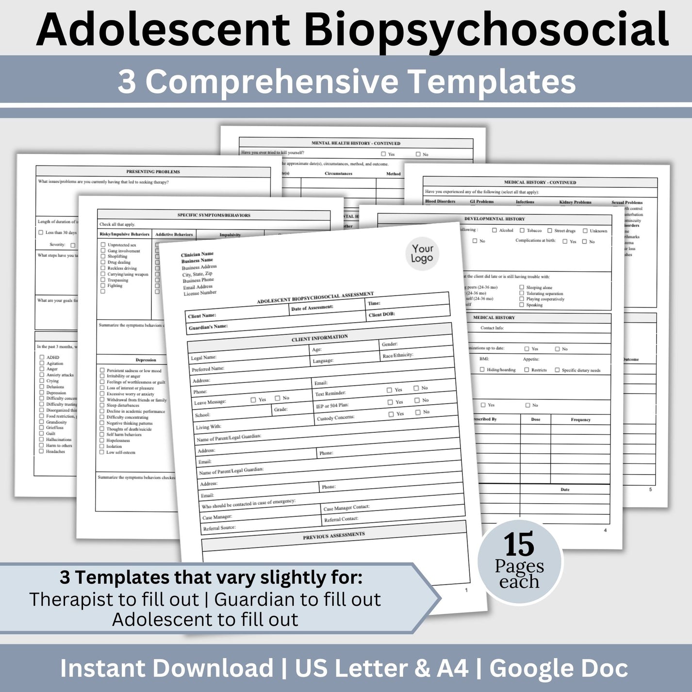 Adolescent Biopsychosocial Assessment Form: Google Doc Template for Ea ...