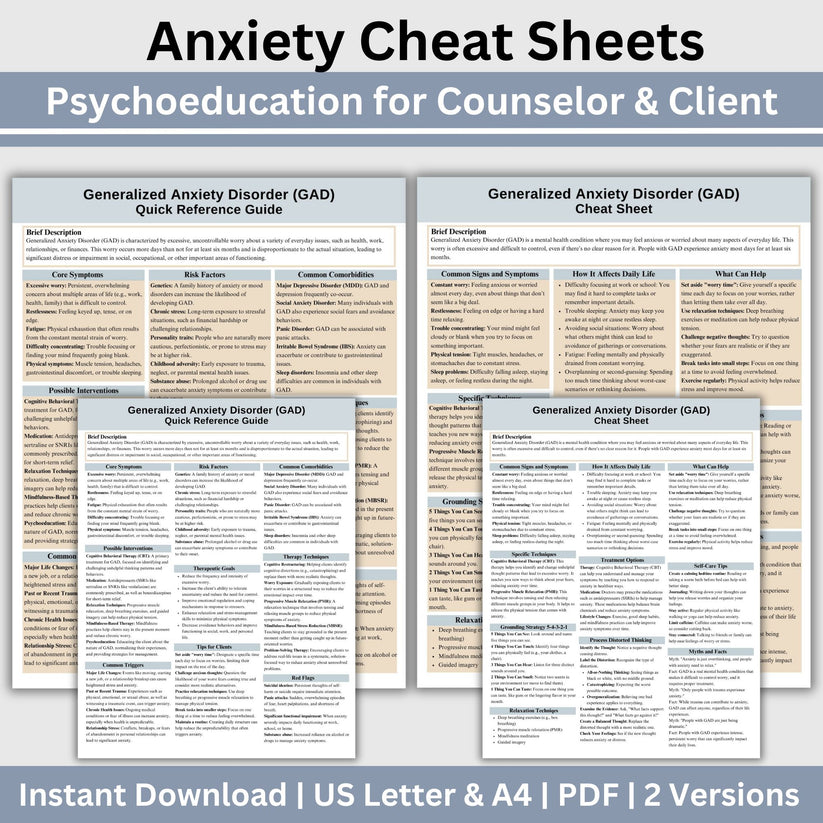 Anxiety Therapy Cheat Sheet: 2 IN 1 Psychoeducation for Client and Che ...