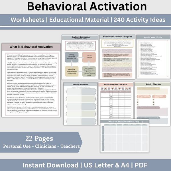 Behavioral Activation CBT Therapy Worksheets: Track and Understand Emo ...