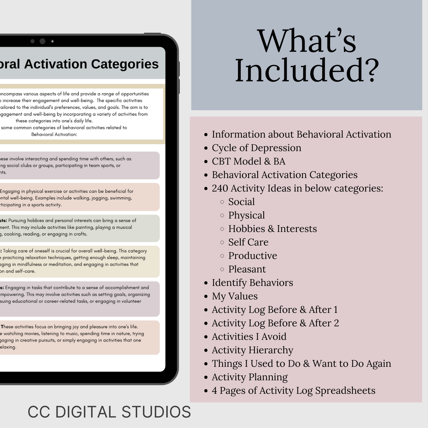 Behavioral Activation CBT Therapy Worksheets: Track and Understand Emo ...