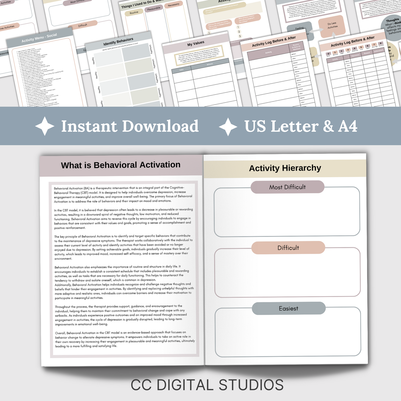 Behavioral Activation CBT Therapy Worksheets: Track and Understand Emo ...