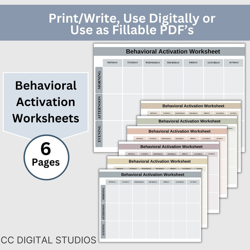 CBT Worksheet Behavioral Activation, Therapy Resource, Mental Health W – CCDigitalStudios