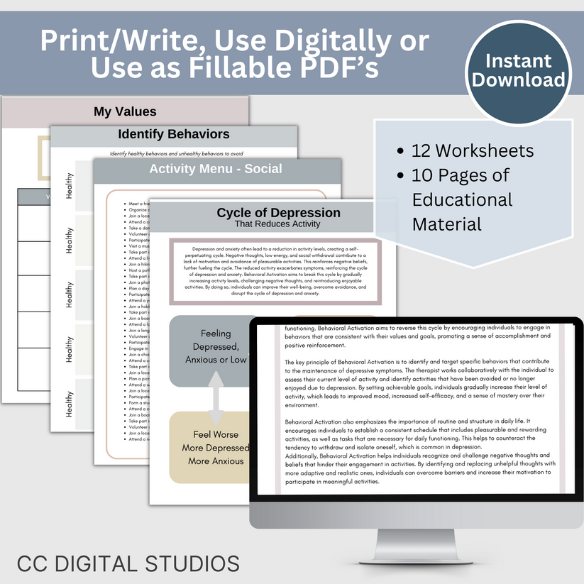 Behavioral Activation CBT Therapy Worksheets: Track and Understand Emo ...