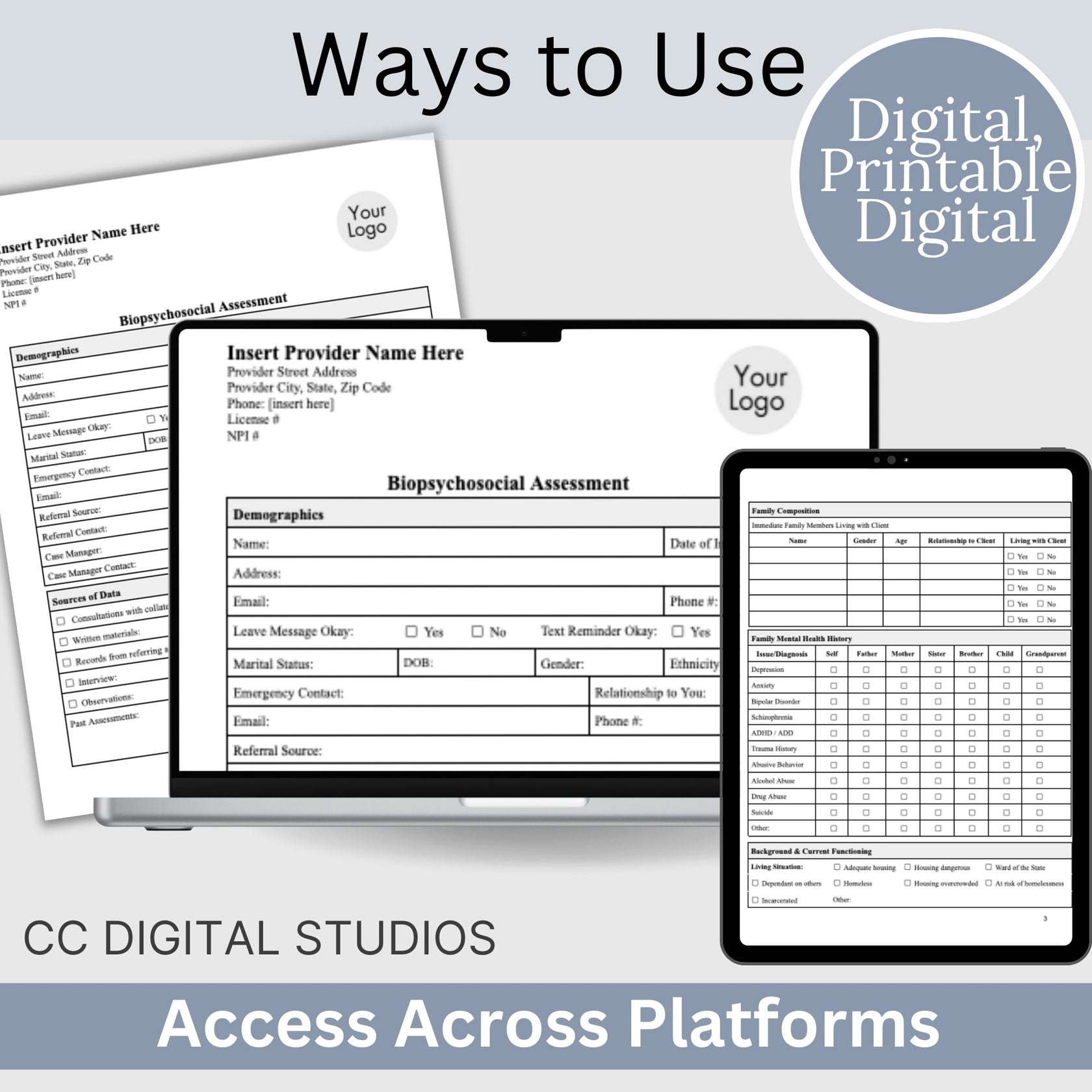 Biopsychosocial Assessment Form: Google Doc Template – CCDigitalStudios