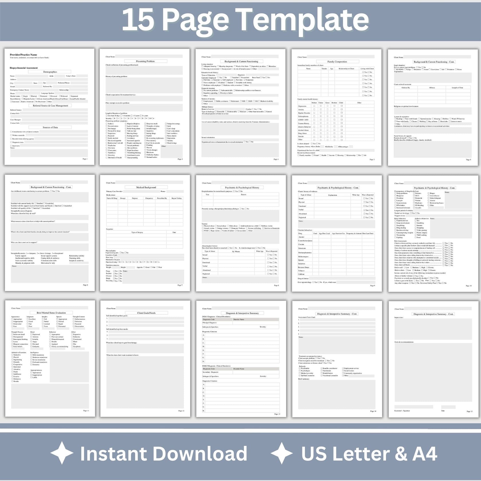 Biopsychosocial Assessment Form: Fillable Template for Easy Documentat ...
