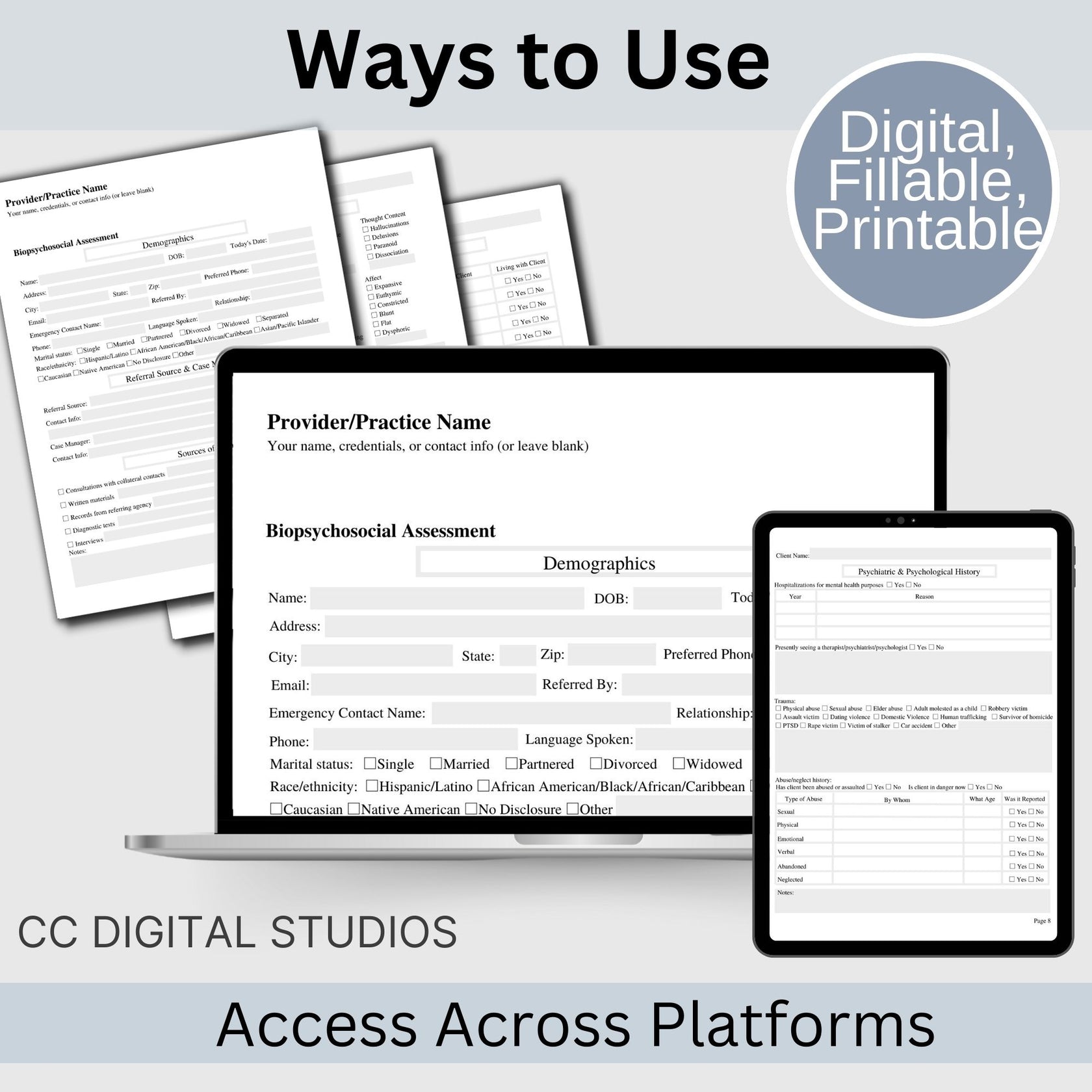 Biopsychosocial Assessment Form: Fillable Template for Easy Documentat ...