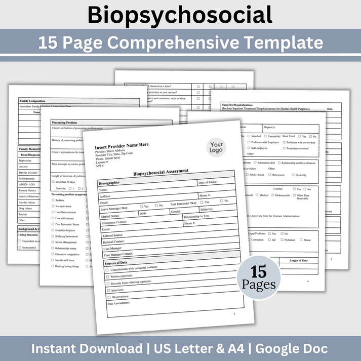 Biopsychosocial Assessment Form: Google Doc Template – CCDigitalStudios