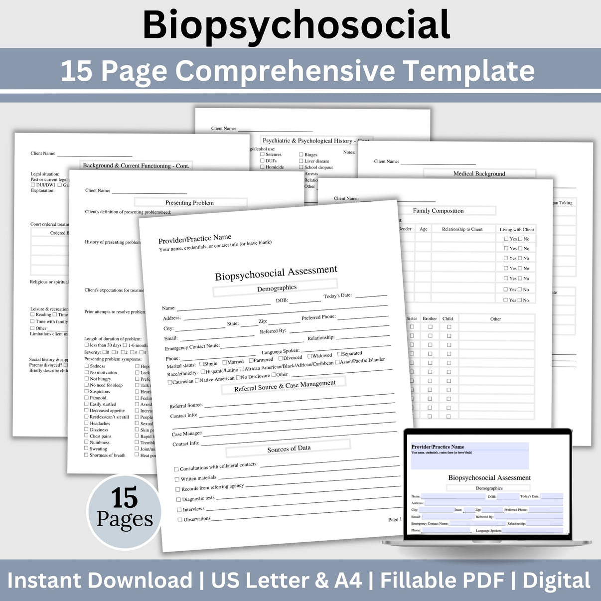 Biopsychosocial Assessment Form: Fillable Template for Easy Documentat ...