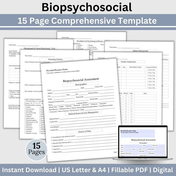 Biopsychosocial Assessment Form: Fillable Template for Easy Documentat ...