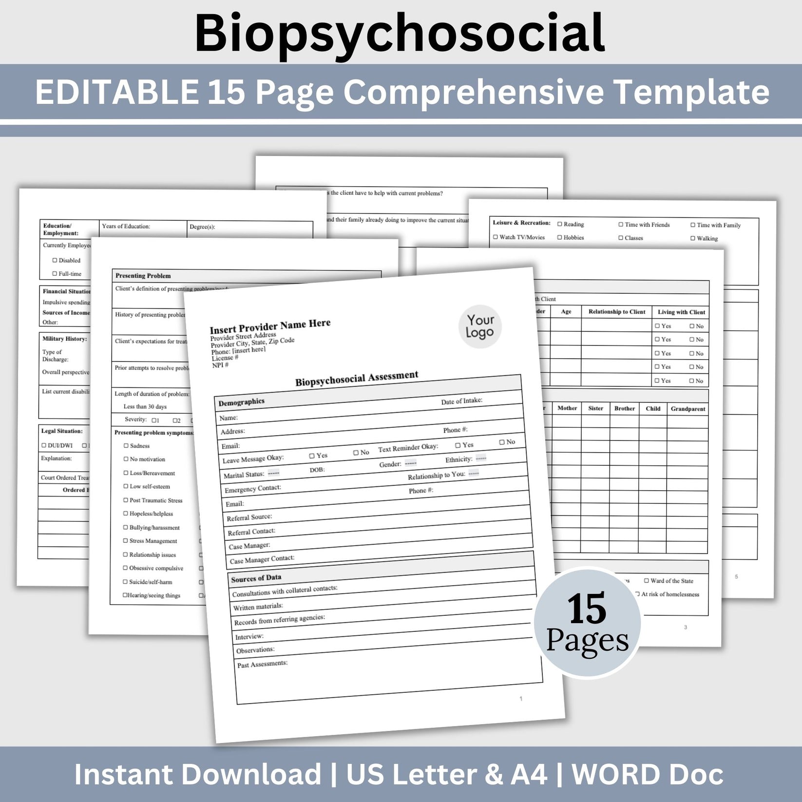Biopsychosocial Client Intake Form: Editable WORD Doc for Private Prac ...