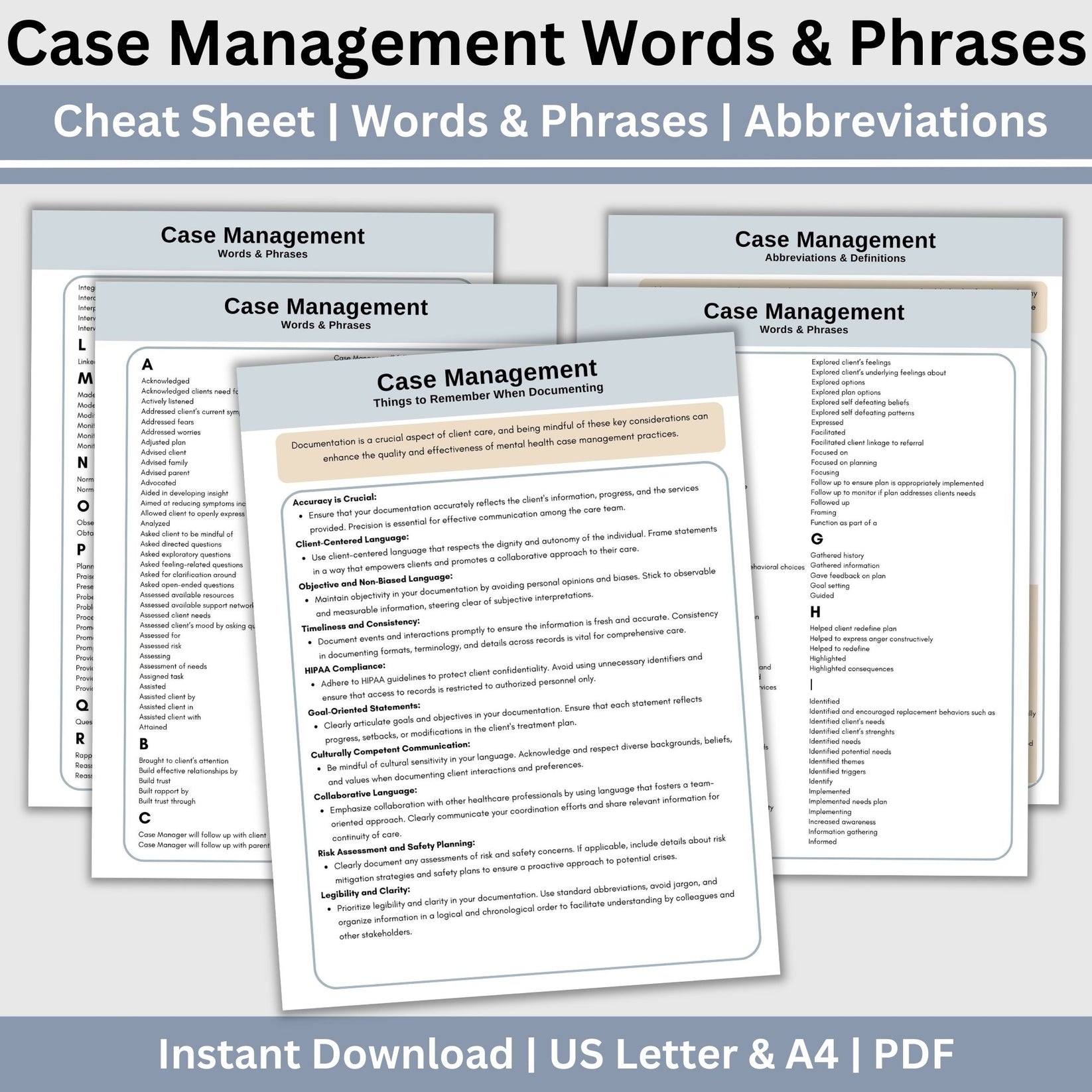 Case Manager Cheat Sheet, Verbiage for Notes and Documentation, Social ...