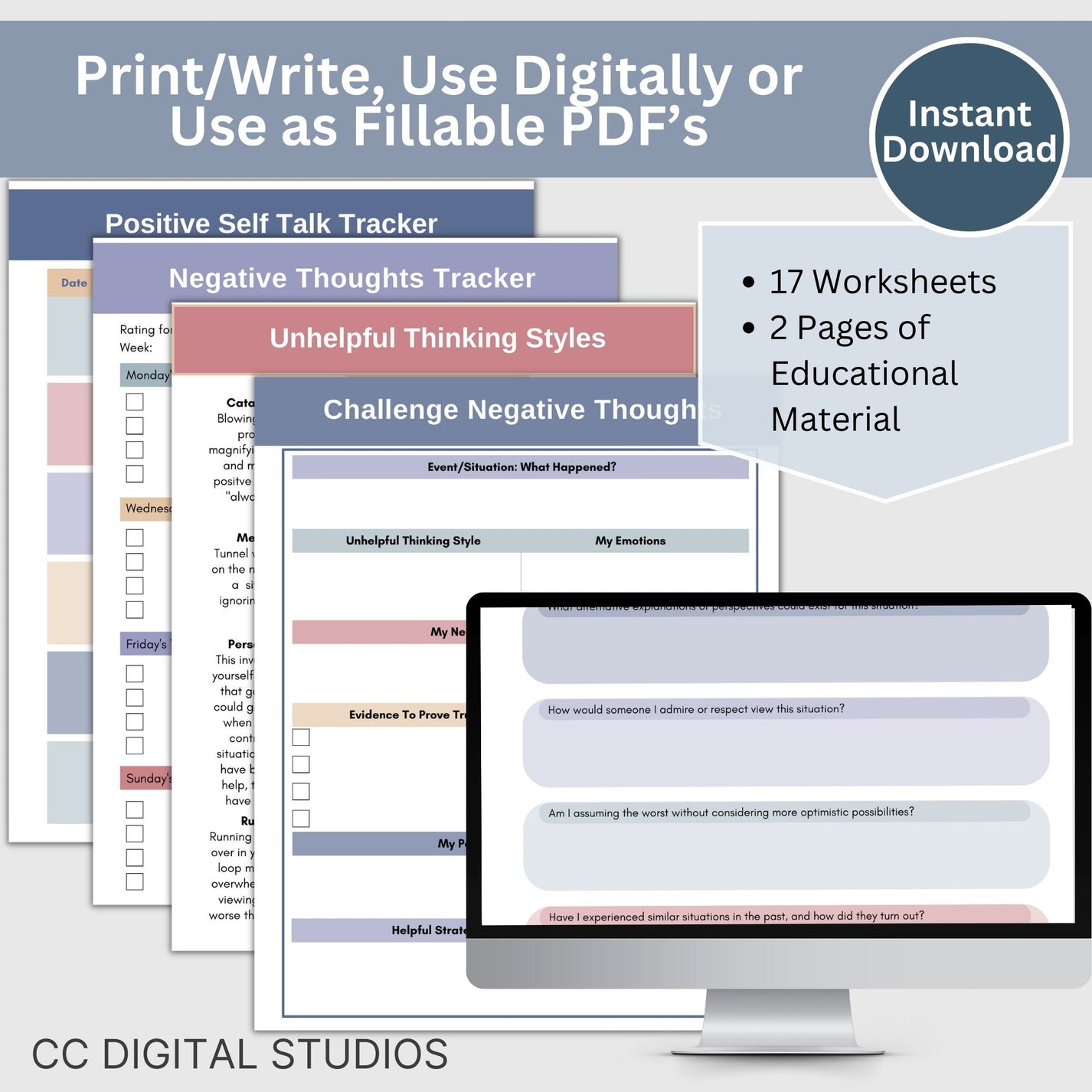 CBT Therapy Worksheets: Turn Negative Thoughts into Positive ...