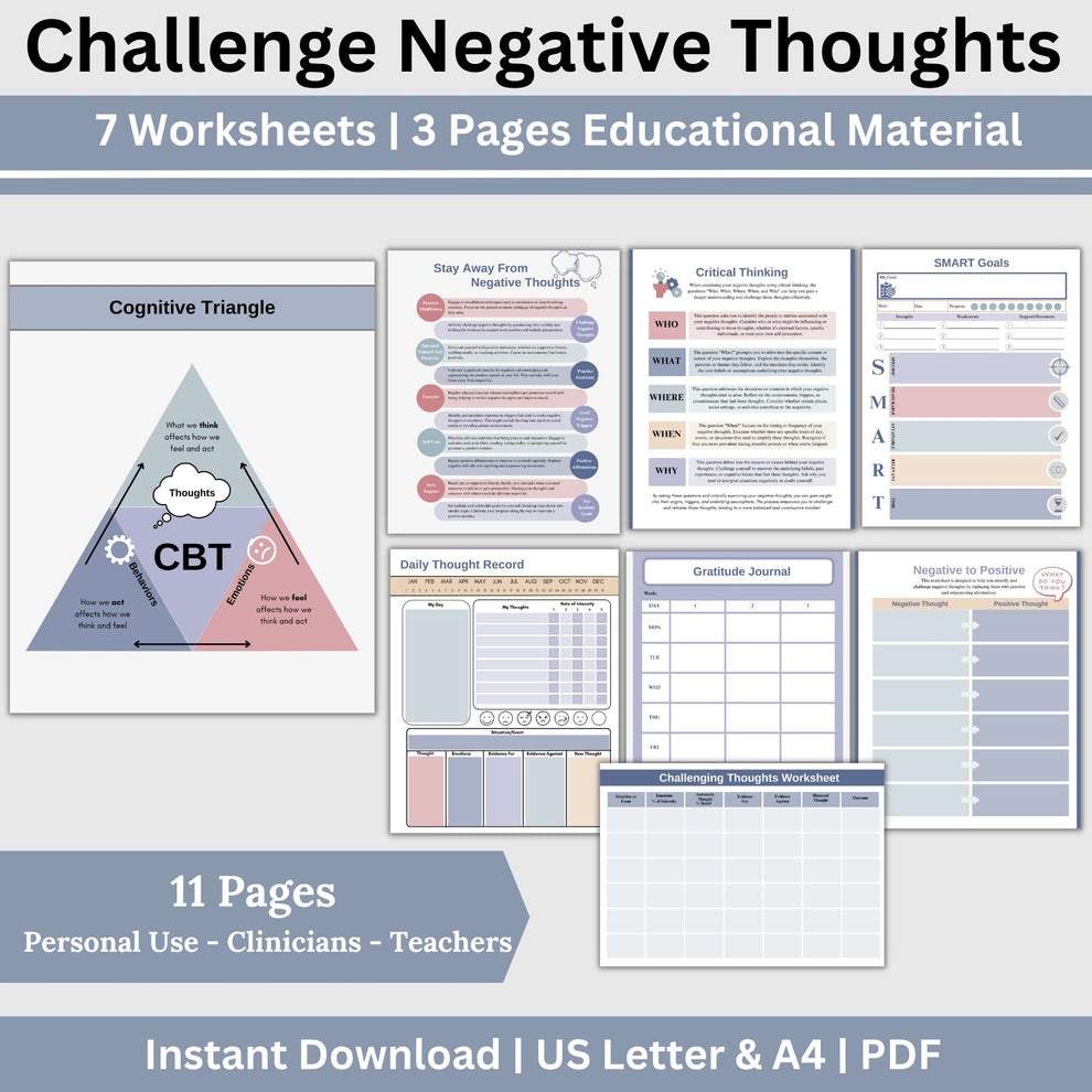 CBT Therapy Worksheets: Tackle Negative Thoughts & Cognitive Distortio ...
