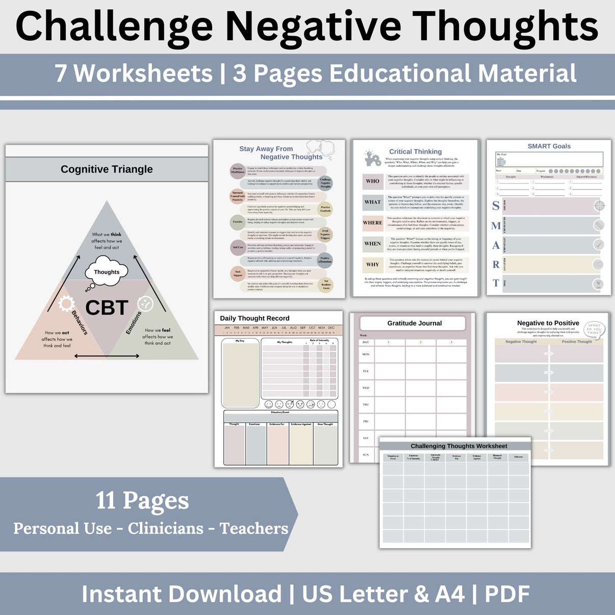 CBT Therapy Worksheets: Tackle Negative Thoughts & Cognitive Distortio ...