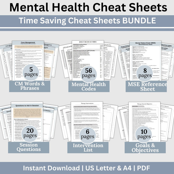 Mental Health Professionals Cheat Sheets: Documentation Bundle ...
