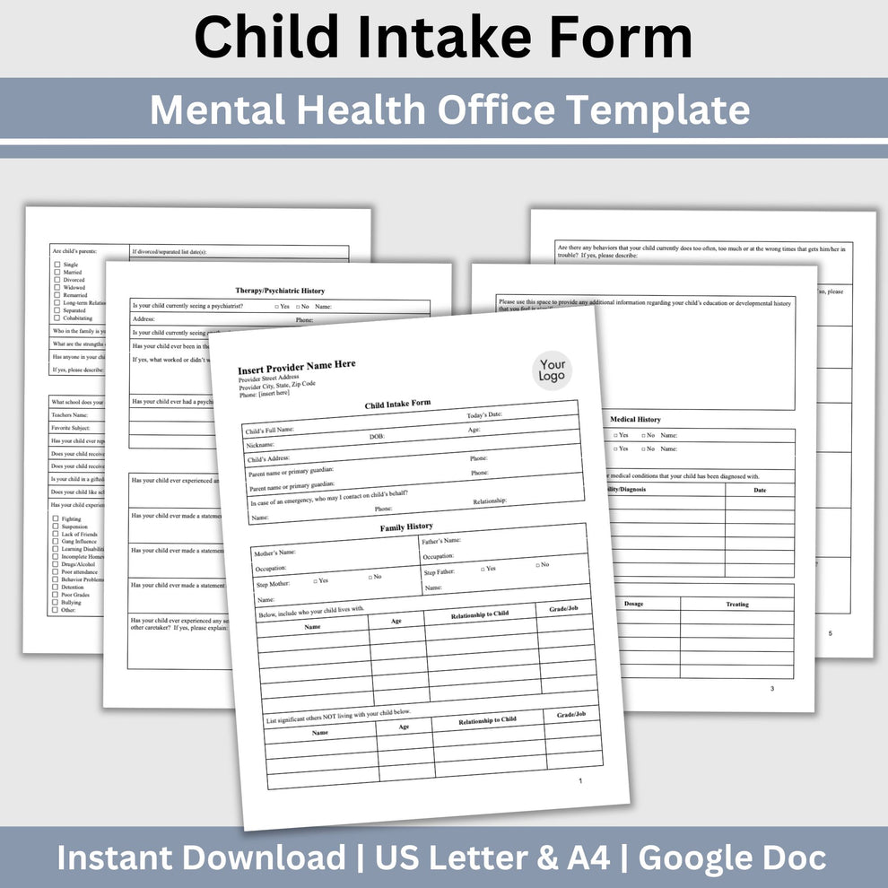 Child Intake Form for Mental Health Office Google Doc – CCDigitalStudios