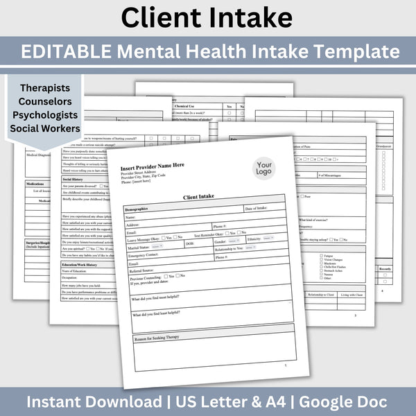 Client Intake Template for Mental Health Practitioners: Streamline Wor ...