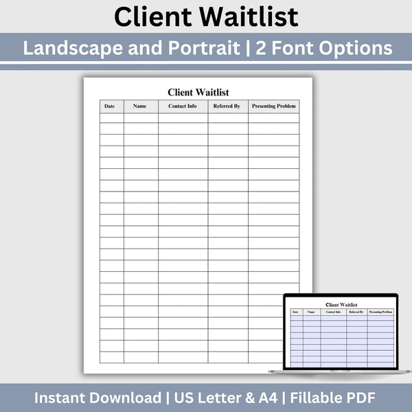 Therapist Office Client Waitlist & Intake Tracker: Manage New Client I – CCDigitalStudios
