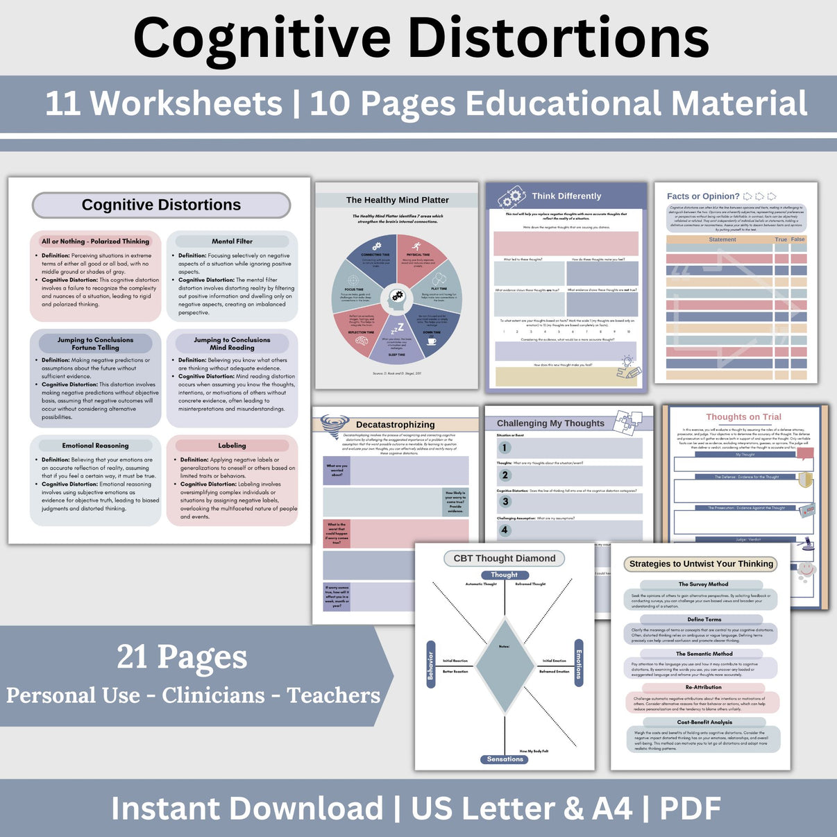 Cognitive Distortion Therapy Worksheets: Identify & Reframe Thought Pa – CCDigitalStudios