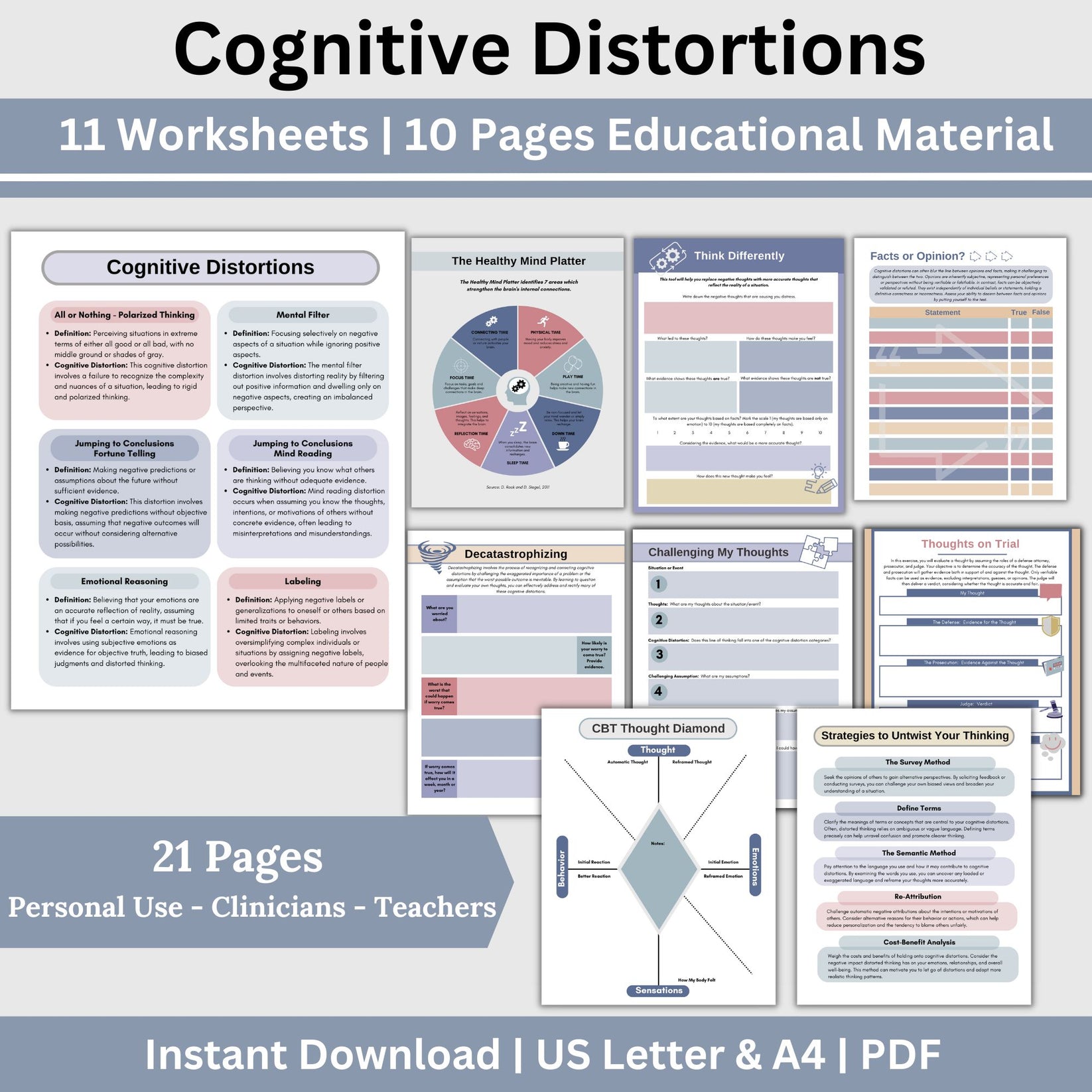 Cognitive Distortion Therapy Worksheets: Identify & Reframe Thought Pa ...