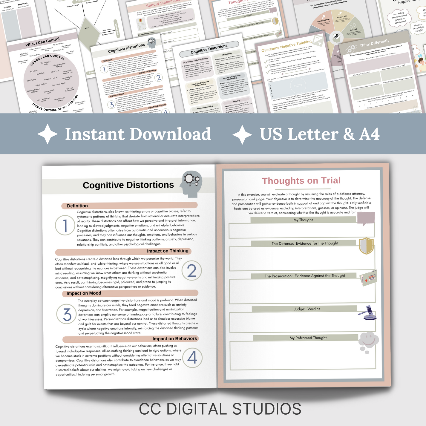 Cognitive Distortion Therapy Worksheets: Identify & Reframe Thought Pa ...