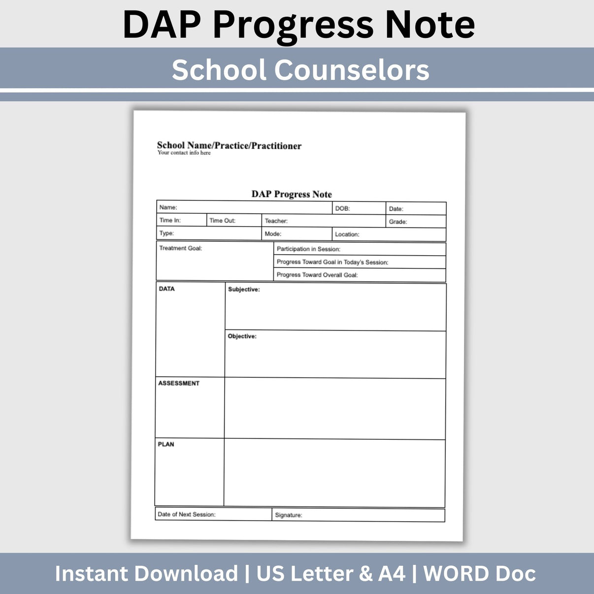 DAP Progress Note Template for School Counselors: Streamline Documenta ...