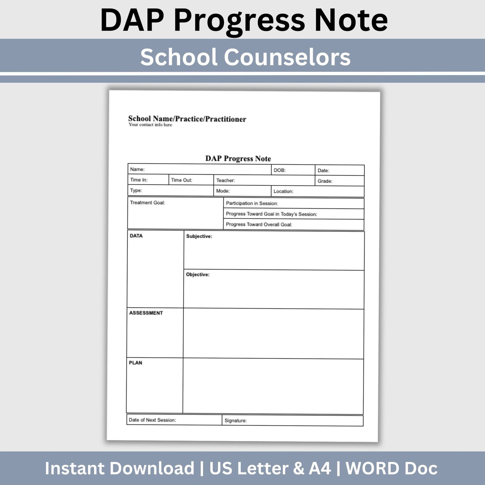 DAP Progress Note Template for School Counselors: Streamline Documenta ...