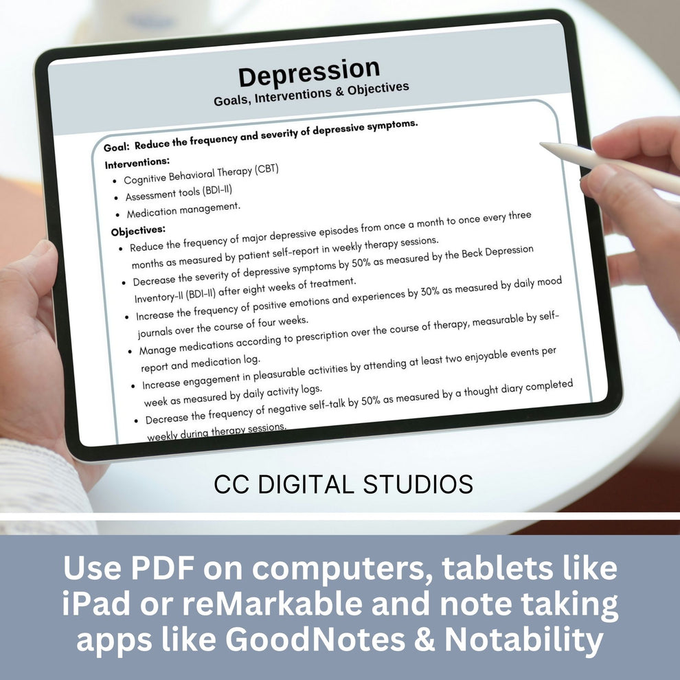 Depression Treatment Plan Therapy Tool: Goals, Objectives, Interventio ...