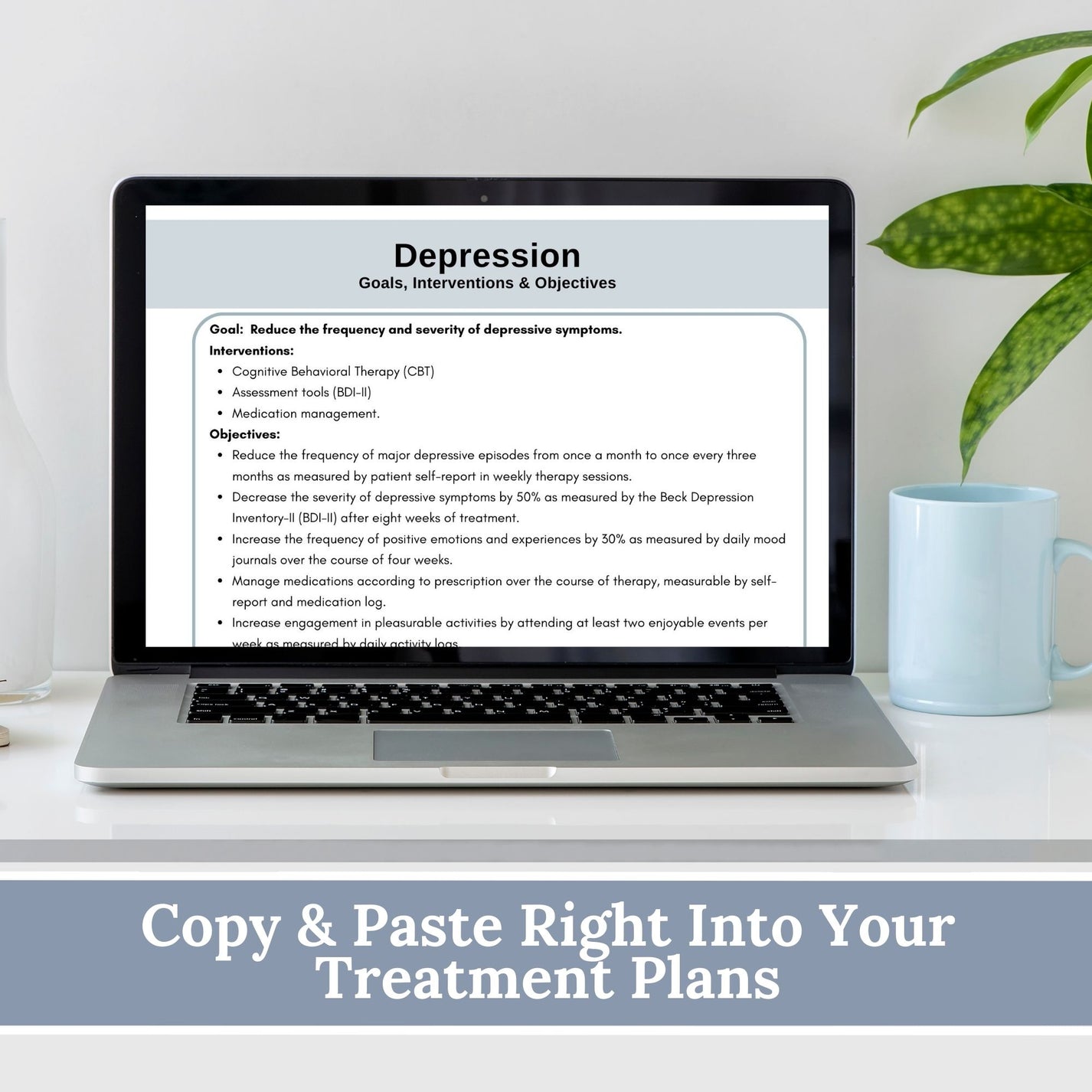Depression Treatment Plan Therapy Tool: Goals, Objectives, Interventio ...
