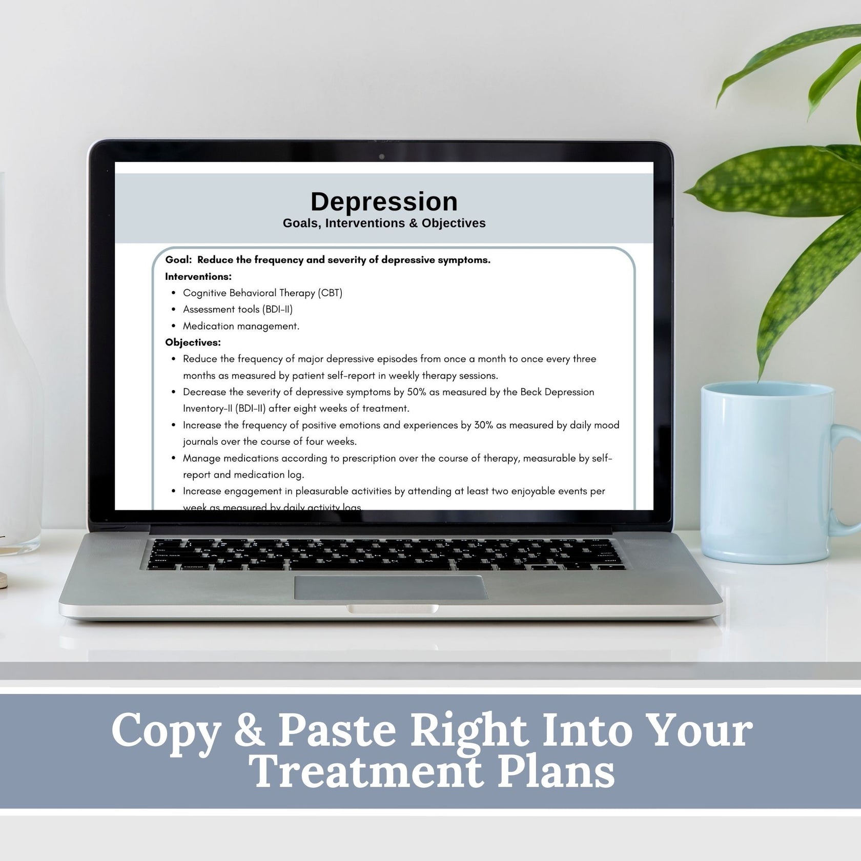 Depression Treatment Plan Therapy Tool: Goals, Objectives, Interventio ...