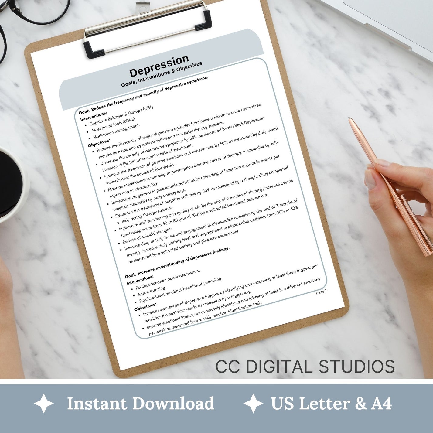Depression Treatment Plan Therapy Tool: Goals, Objectives, Interventio ...