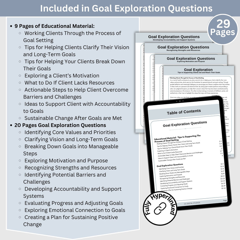 Goal Setting Therapy Questions Cheat Sheet of Open-Ended Questions – CCDigitalStudios